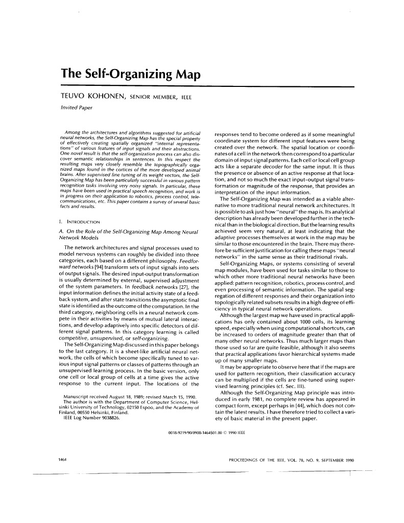 The Self-Organizing Map (Kohonen) | PDF