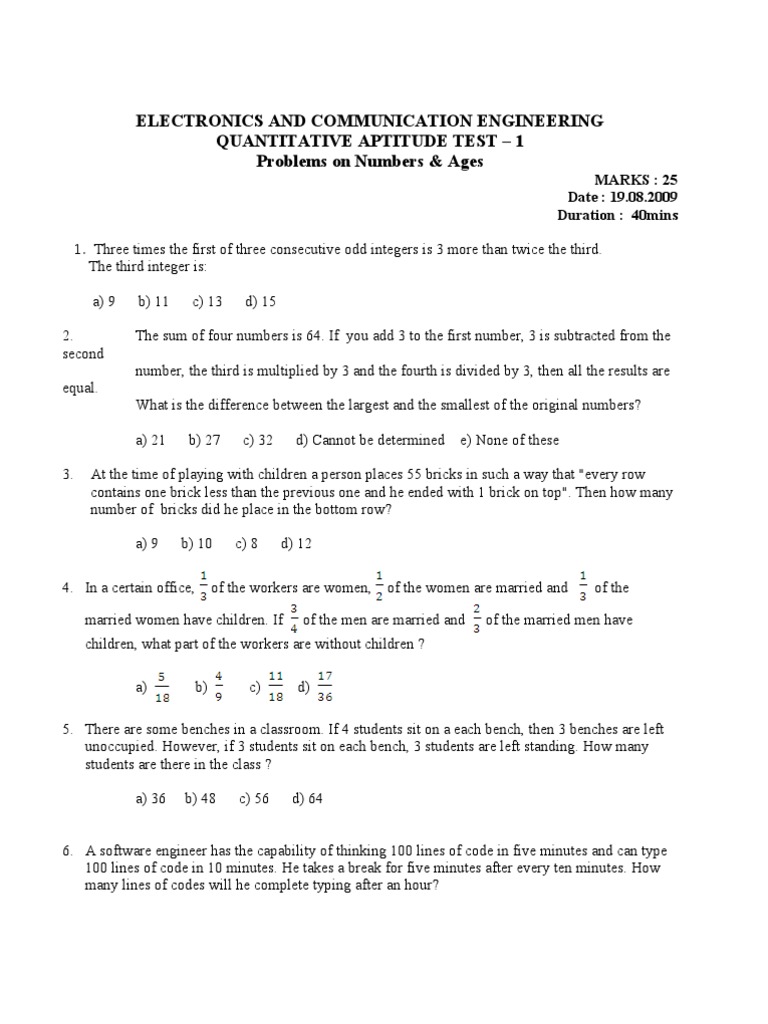 Quantitative Aptitude Test Questions | PDF | Lexicology | Fraction ...