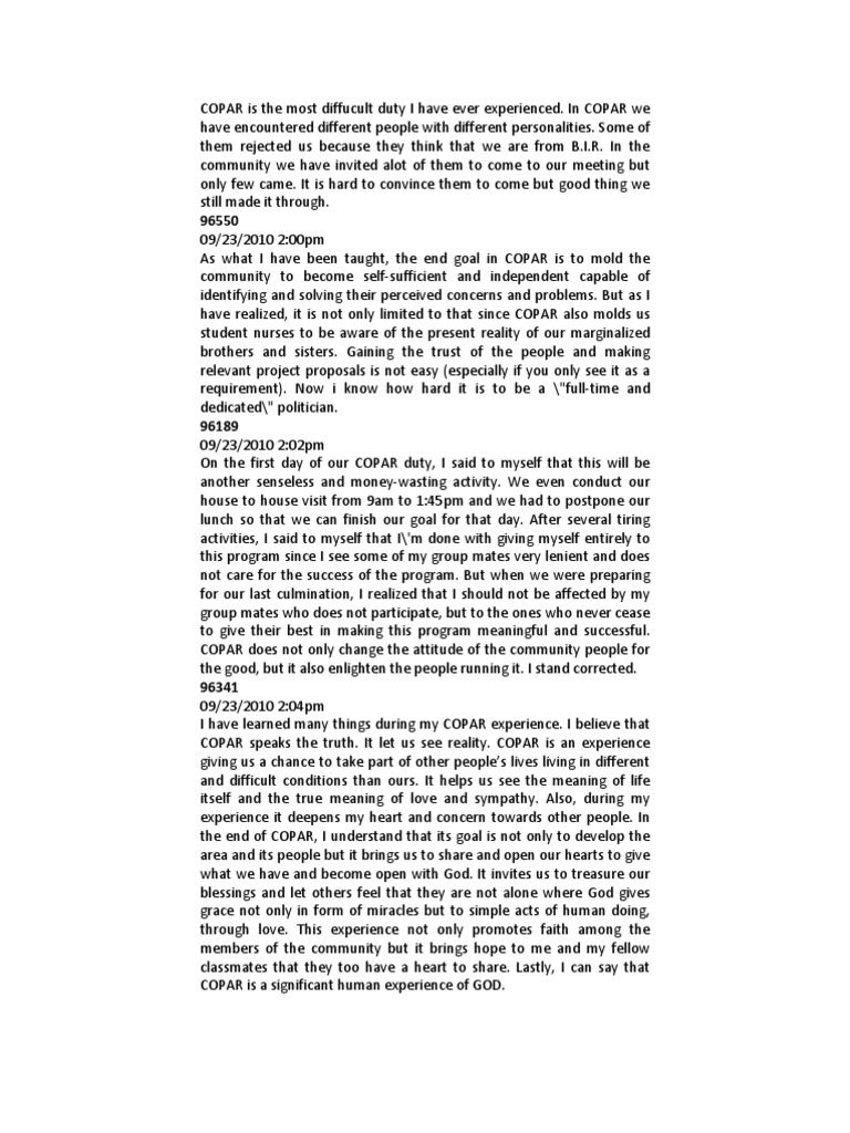 COPAR Is The Most Diffucult Duty I Have Ever Experienced | PDF ...