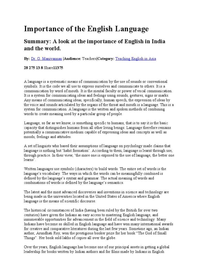 Importance of The English Language | PDF | Word | English Language