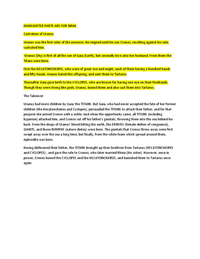 Castration of Uranus | PDF