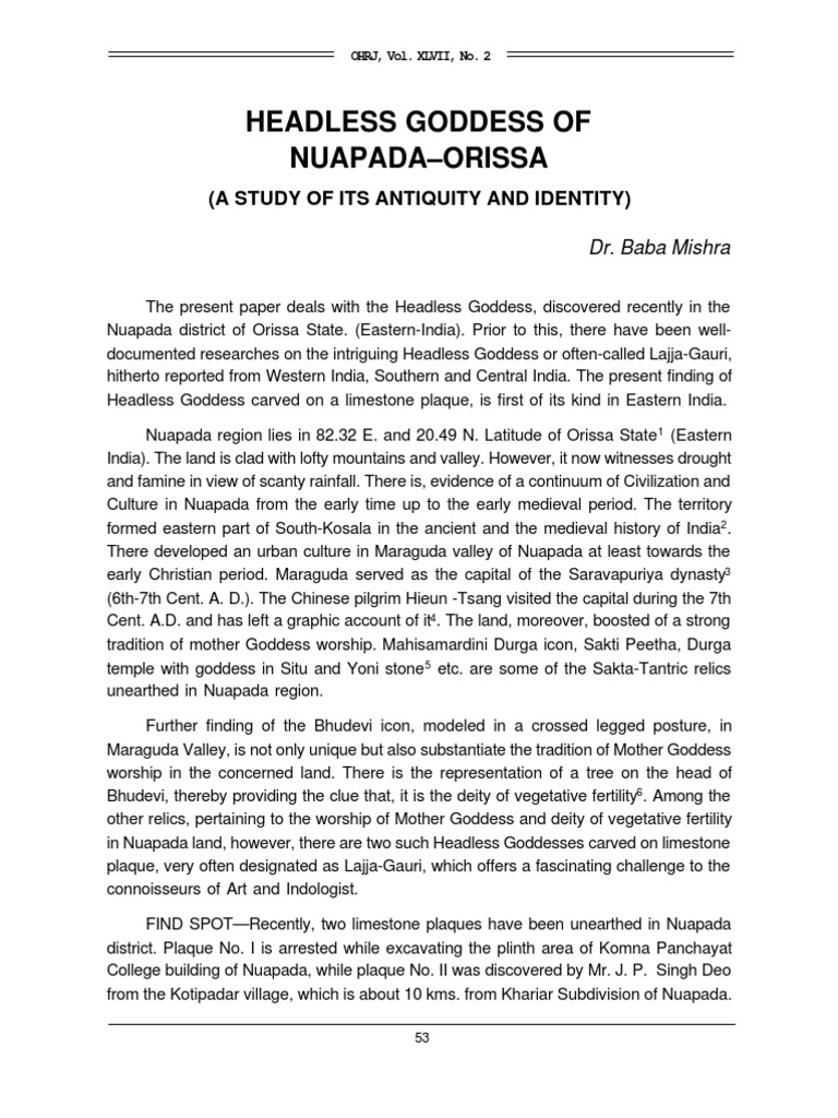 Headless Goddess of Nuapada Orissa | PDF | Devi | Mother Goddess