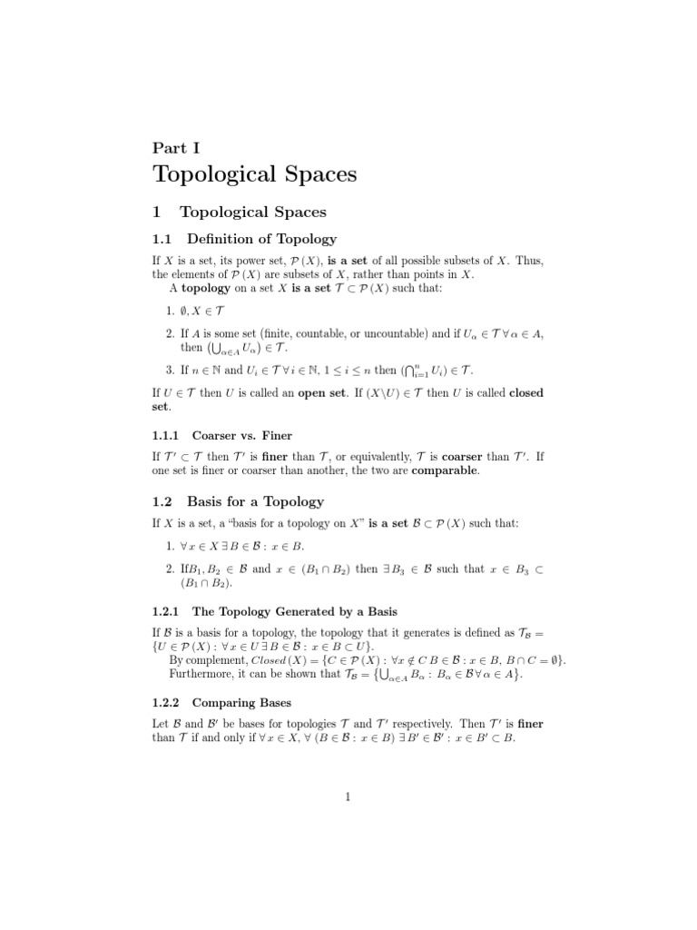 Topology Summary | PDF | Set (Mathematics) | Continuous Function