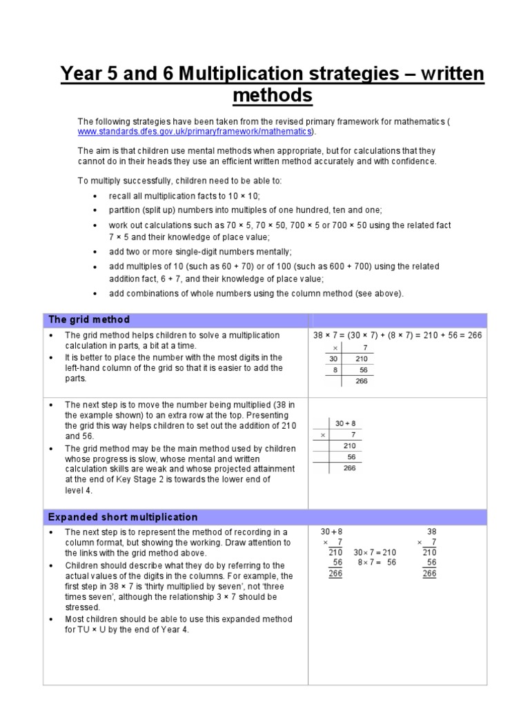 Year 5-6 Multiplication Strategies Guide | PDF | Multiplication | Numbers