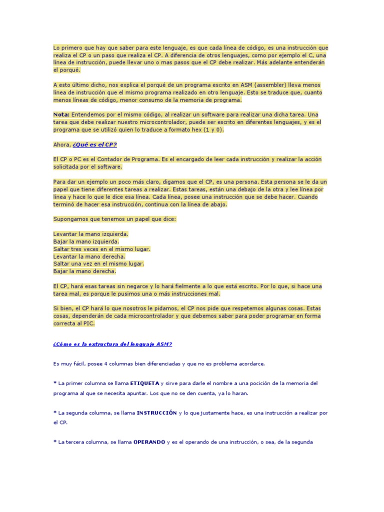 Introducción al Lenguaje Ensamblador ASM | PDF | Poco | Microcontrolador