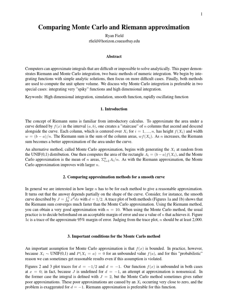 Comparing Riemann and Monte Carlo Approximation | PDF | Monte Carlo Method | Integral