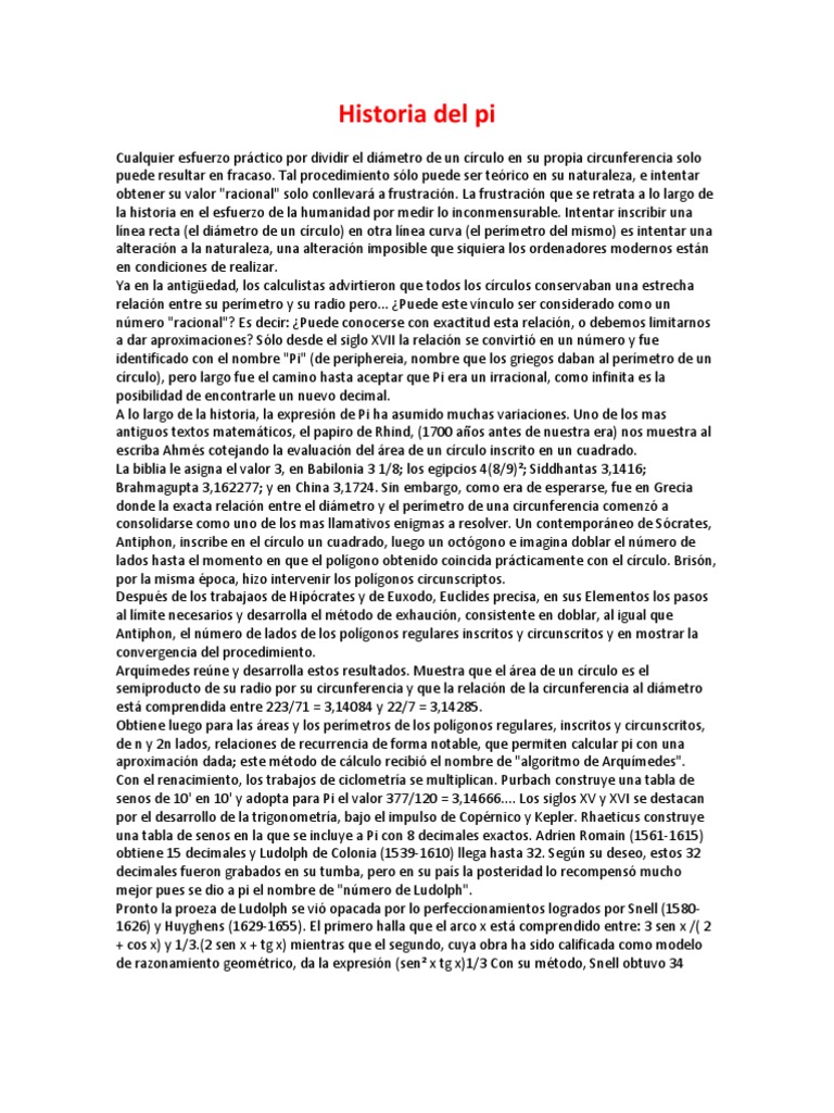 Historia Del Pi | PDF | Pi | Conceptos matemáticos