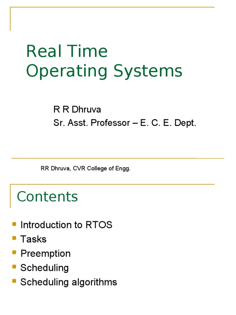 Real Time Operating Systems: R R Dhruva Sr. Asst. Professor - E. C. E. Dept | PDF | Scheduling ...