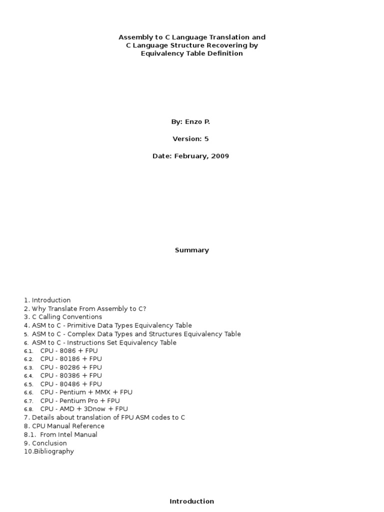 ASM To C Translation Table | PDF | Integer (Computer Science) | Data Type