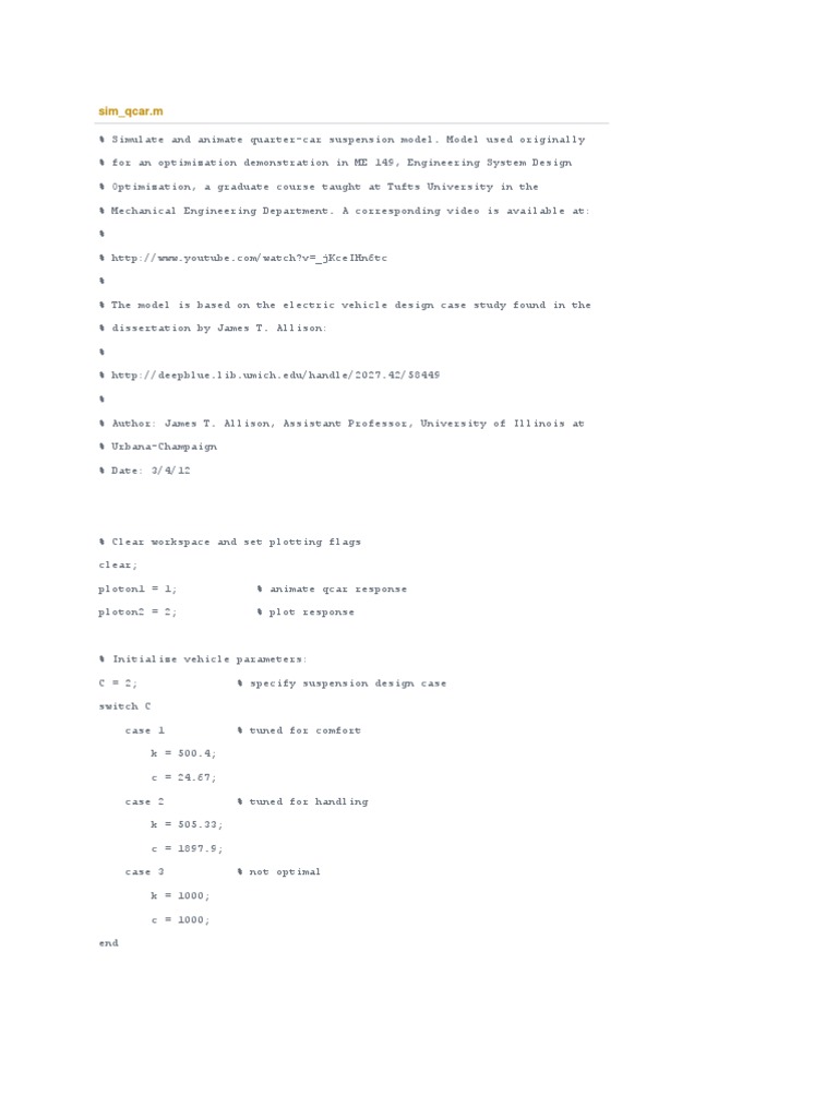 Simulation and Animation of A Quarter-Car Automotive Suspension Model ...