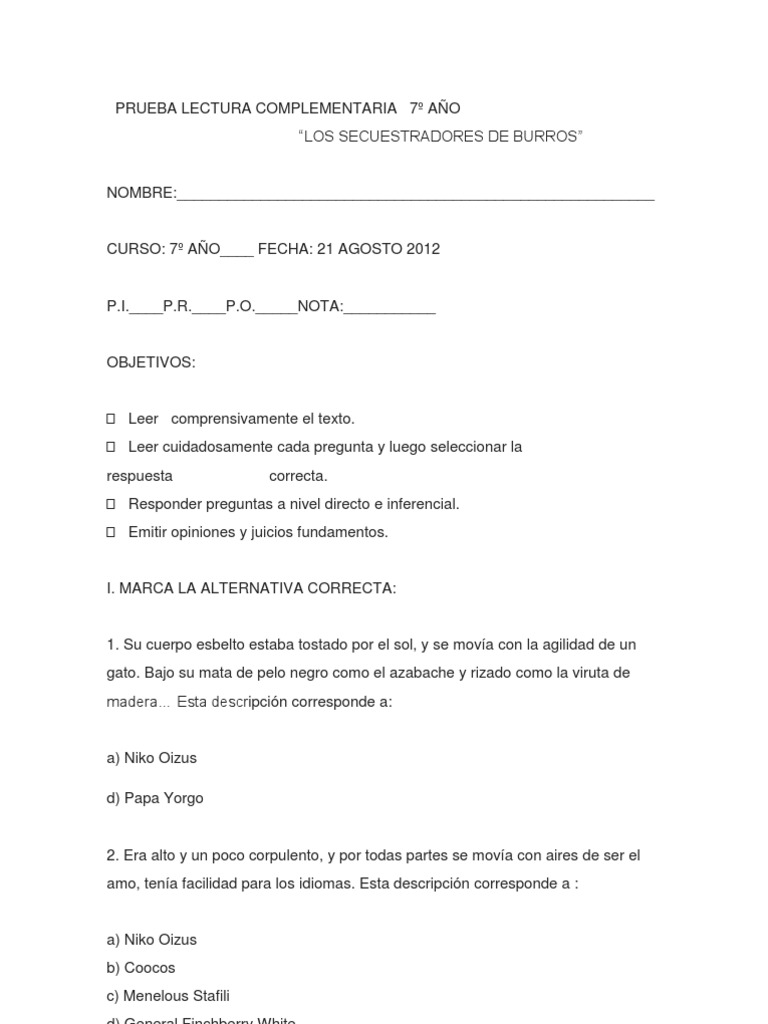 Prueba Lectura Complementaria | PDF