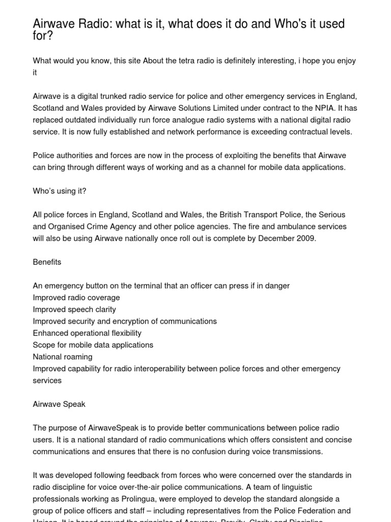 Airwave Radio: What Is It, What Does It Do and Who's It Used For? | PDF ...