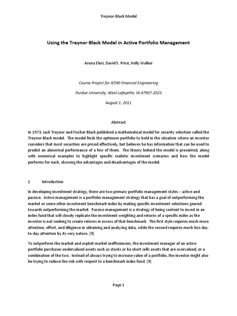 Treynor Black Model | PDF | Active Management | Sharpe Ratio