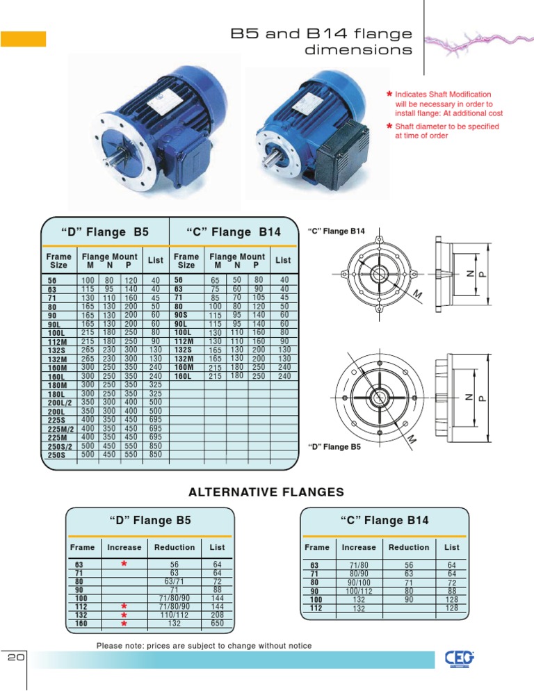 B5 and B14 Flange Dimensions Guide | PDF