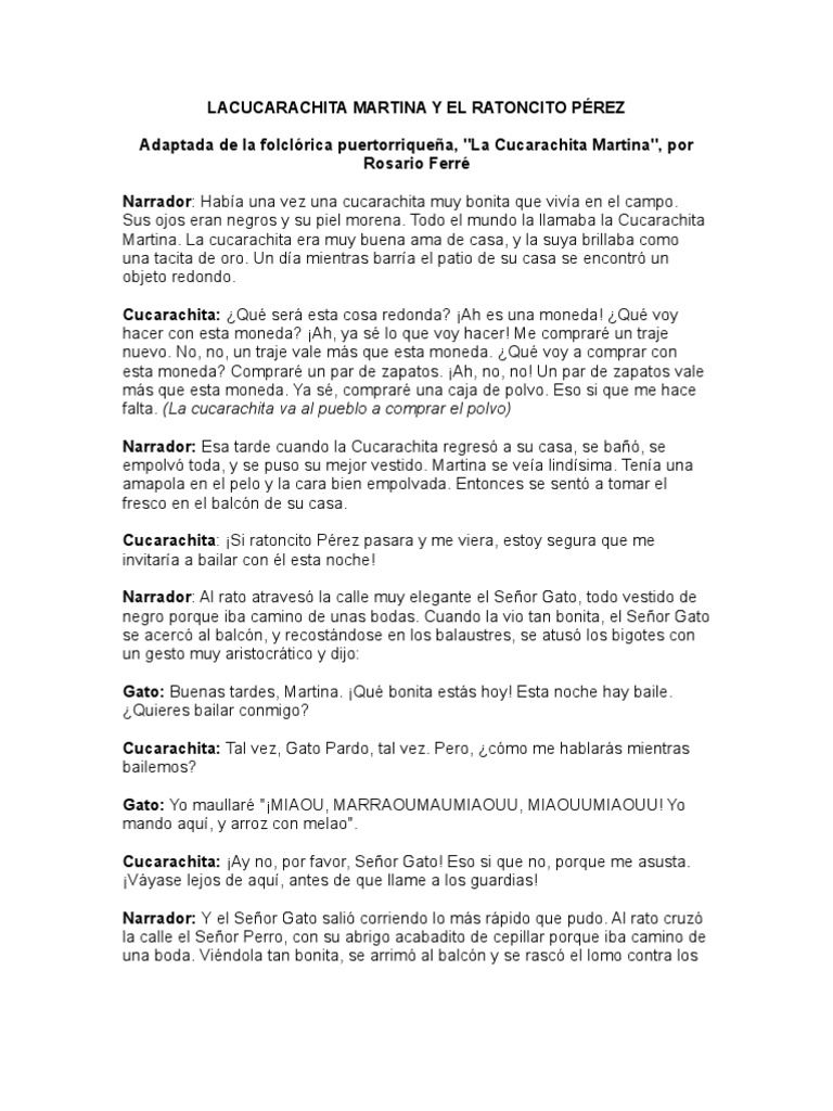 La Cucarachita Martina y el Ratón Pérez | PDF | Arte | Poesía