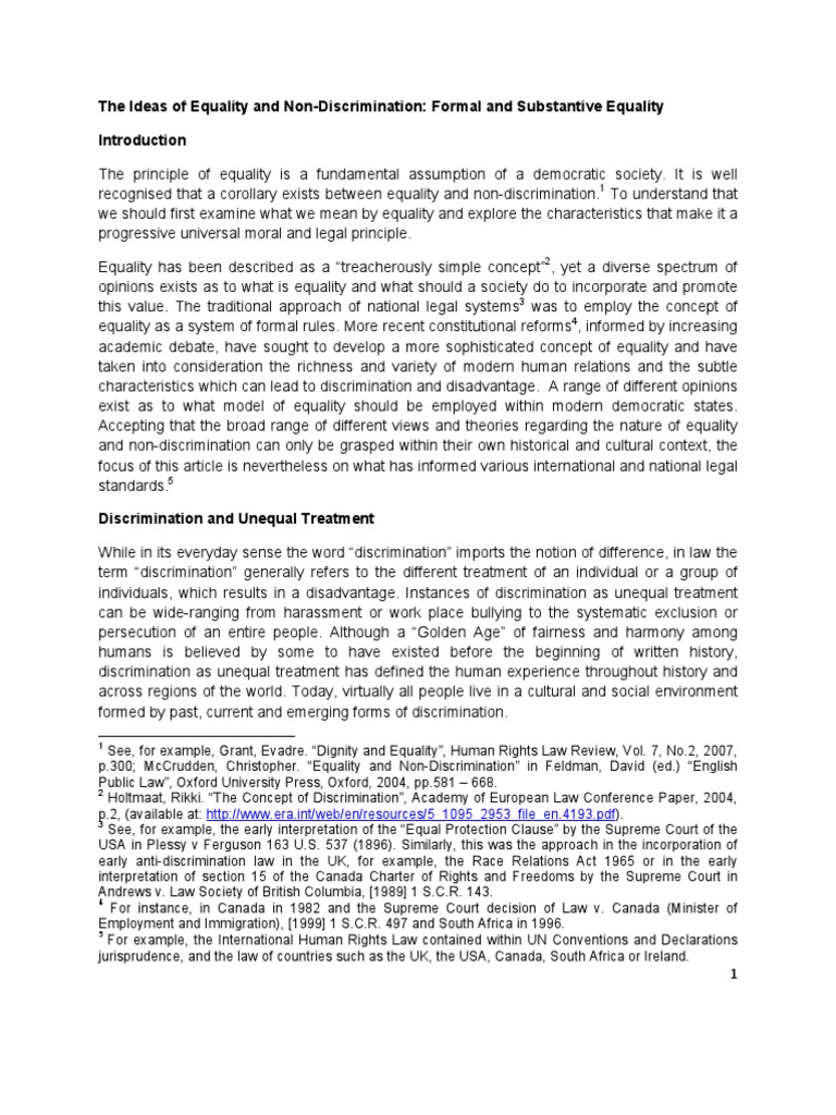 The Ideas of Equality and Non-Discrimination, Formal and Substantive ...