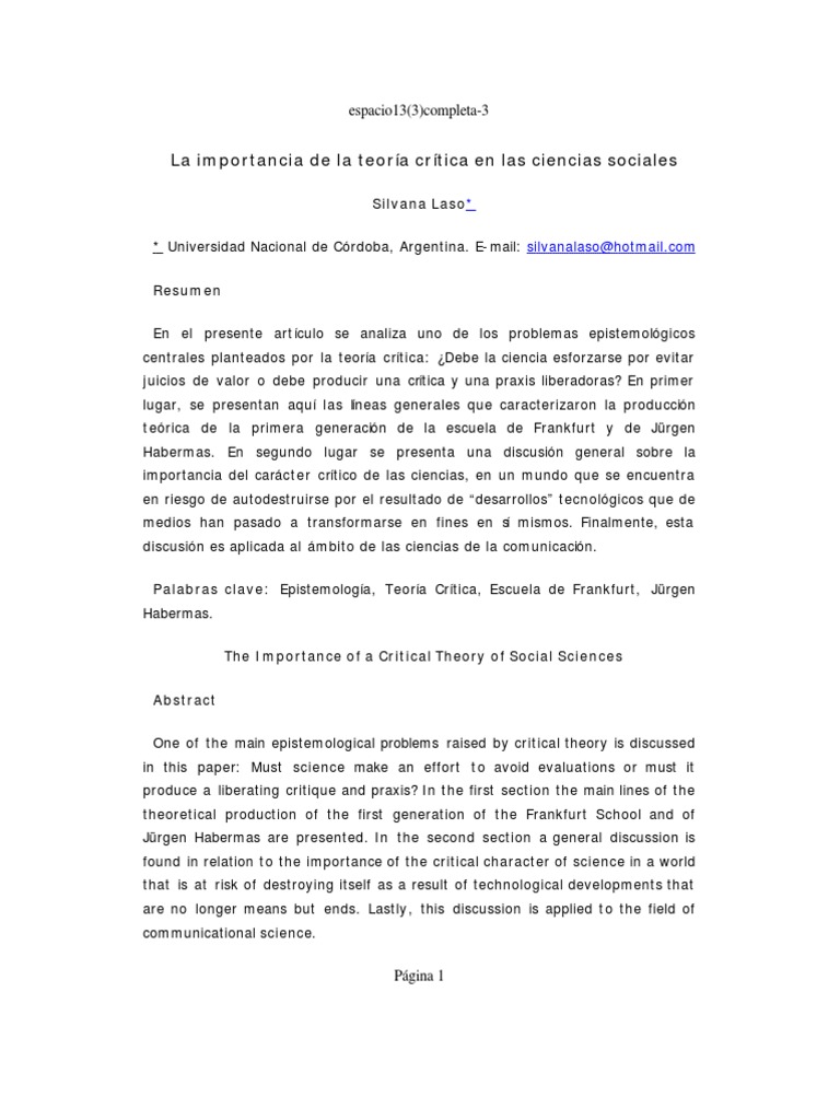 La Importancia de La Teoría Crítica en Las Ciencias Sociales | PDF | Georg Wilhelm Friedrich ...