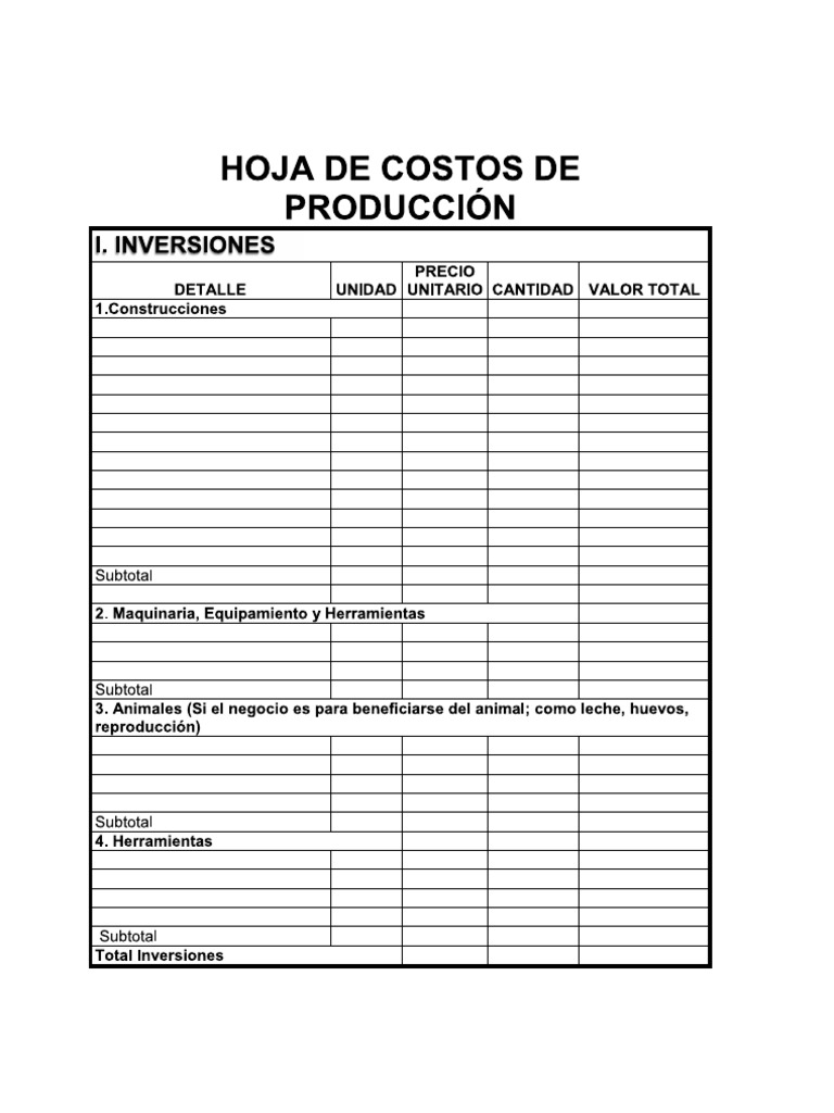 Hoja de Costos de Produccion | PDF