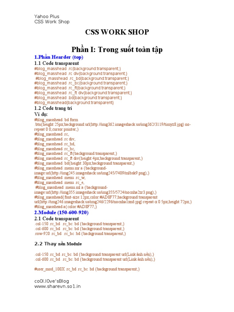 Css Work Shop Phần I: Trong suốt toàn tập | PDF | Computers ...