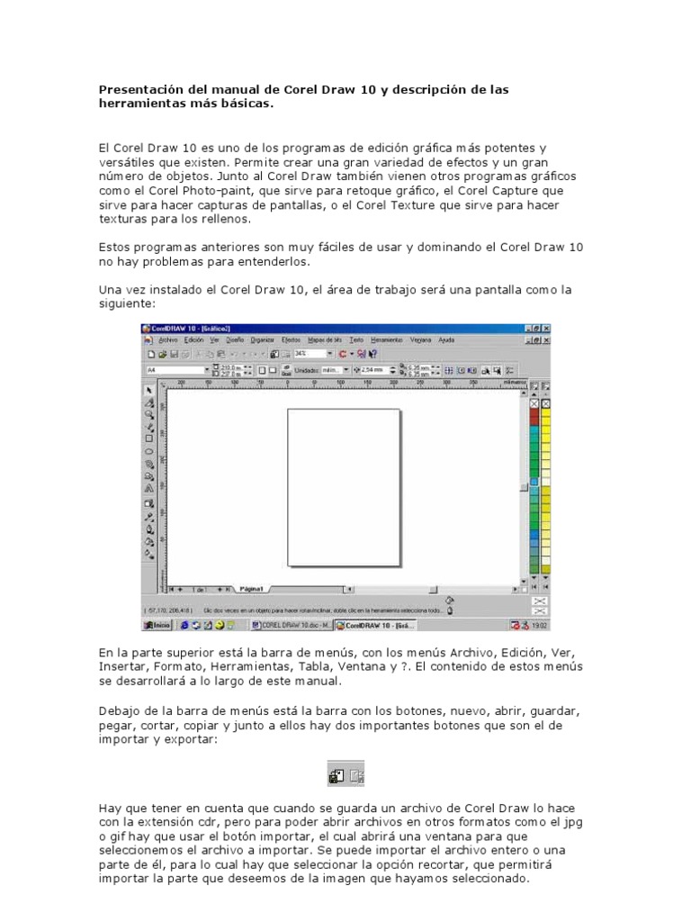 Presentación Del Manual de Corel Draw 10 y Descripción de Las ...