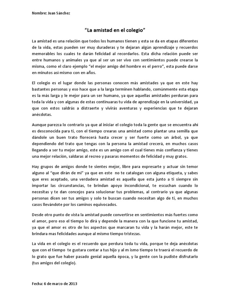 La amistad en el colegio perdura | PDF | Amistad | Amor
