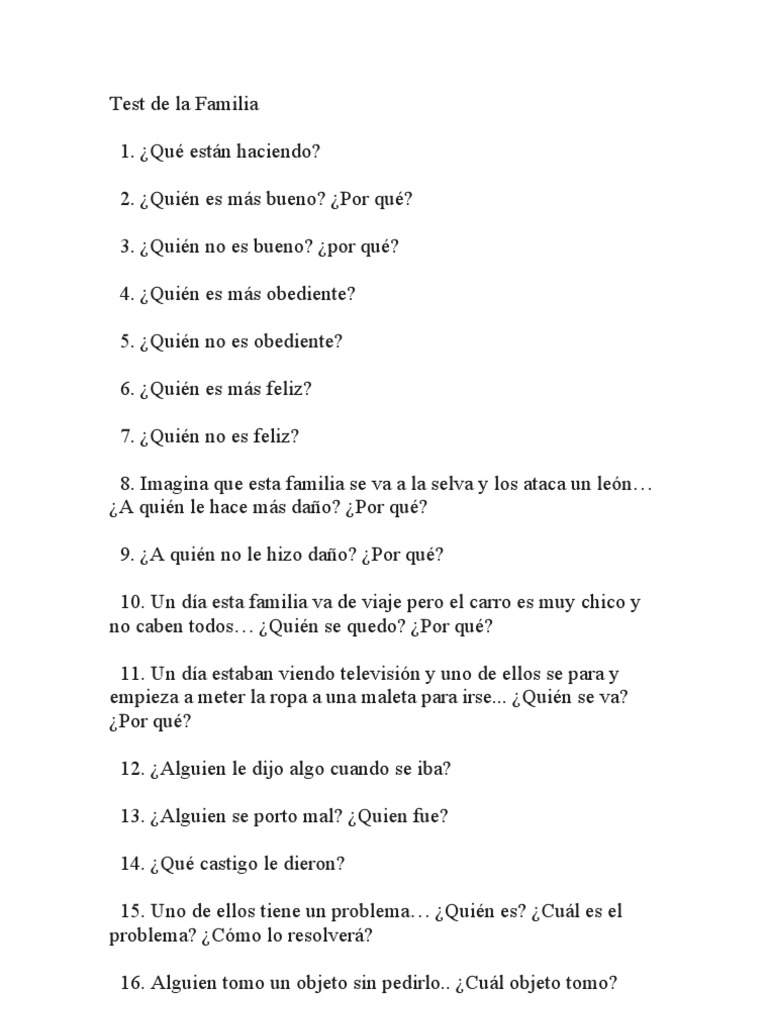 Test de Preguntas sobre la Familia | PDF