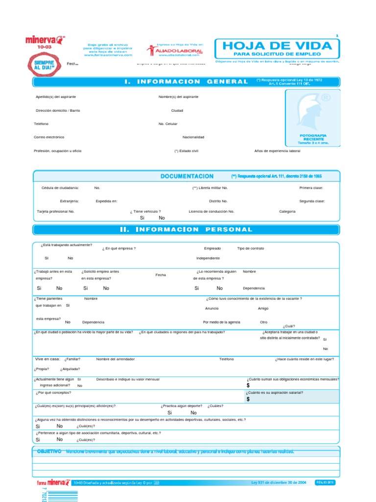 Hoja de Vida Minerva Imprimible | PDF | Business