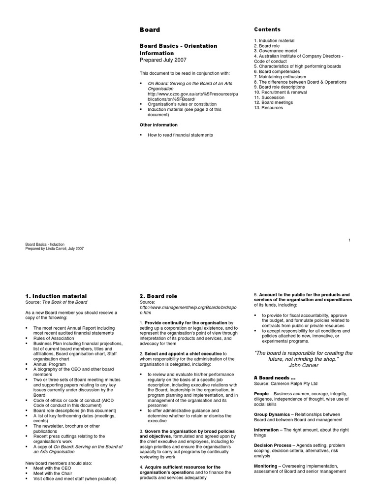 Nonprofit Board Member Induction Guide | PDF | Board Of Directors ...