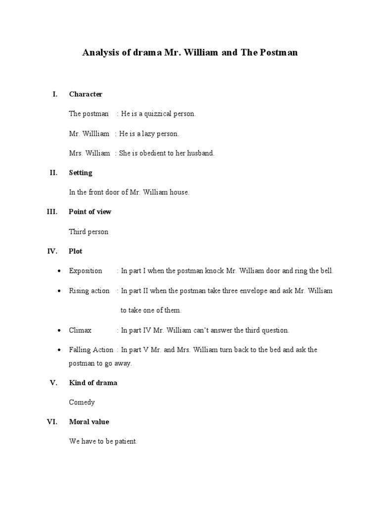 Comedy Analysis: Mr. William & Postman | PDF | General Fiction