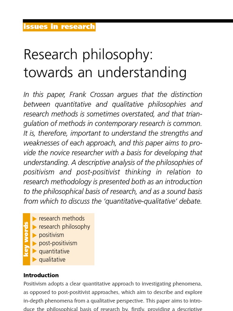 Research Philosophy Towards An Understanding | Positivism | Qualitative ...