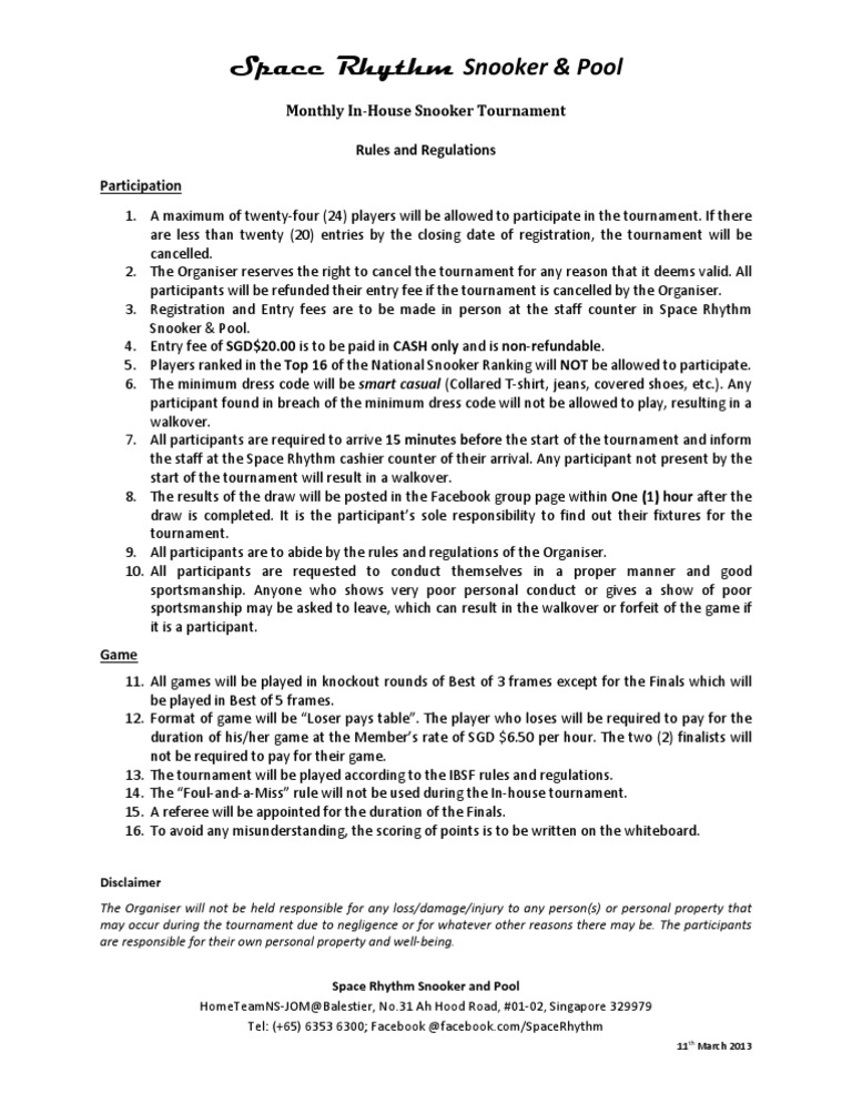 SR Rules and Regulations-11032013 | PDF | Games Of Physical Skill | Sports