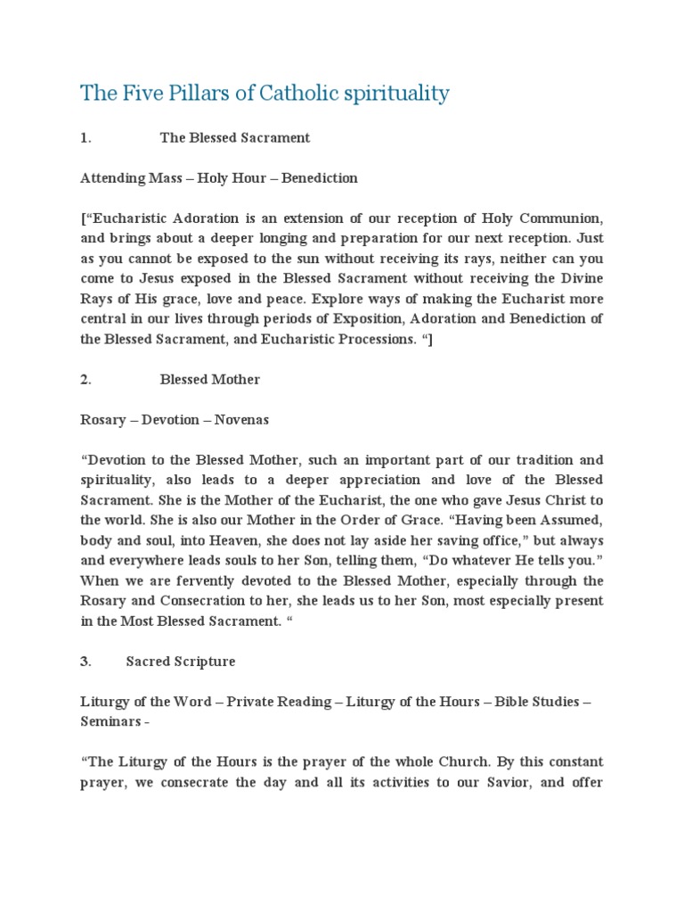 The Five Pillars of Catholic | PDF | Eucharist | Mass (Liturgy)