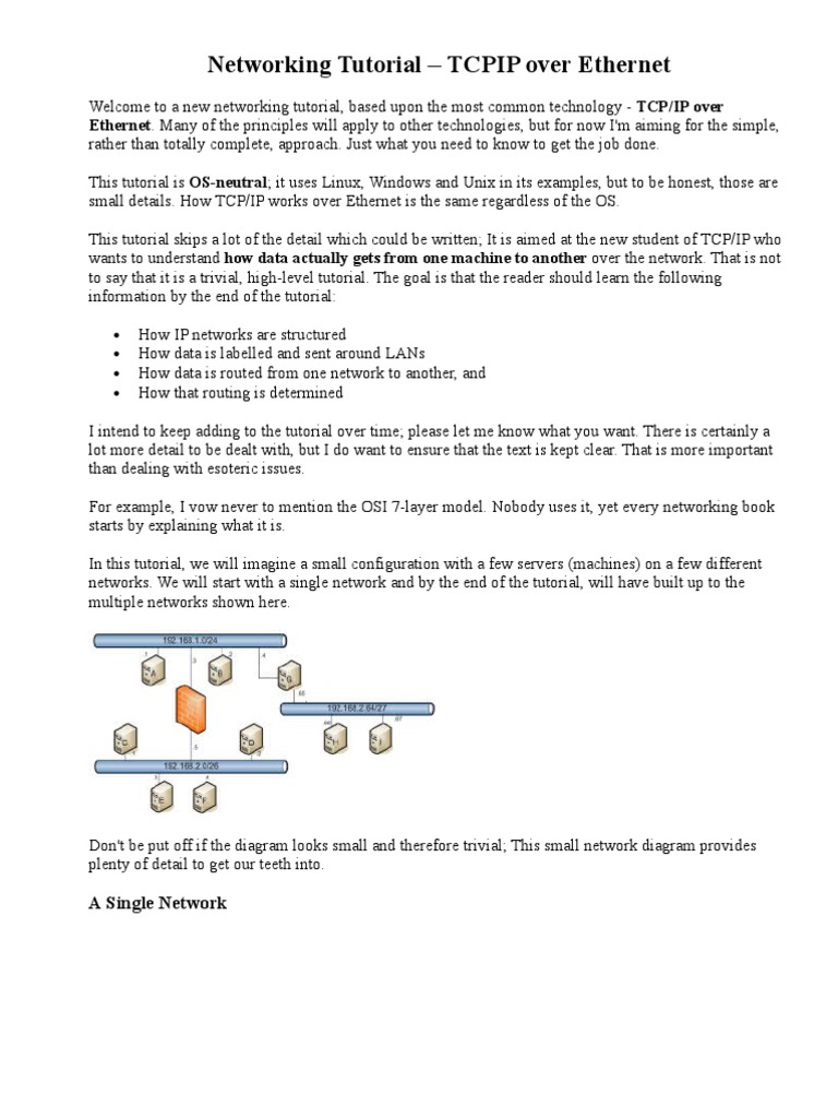Networking Tutorial - TCPIP Over Ethernet | PDF | Computer Network | Ip ...