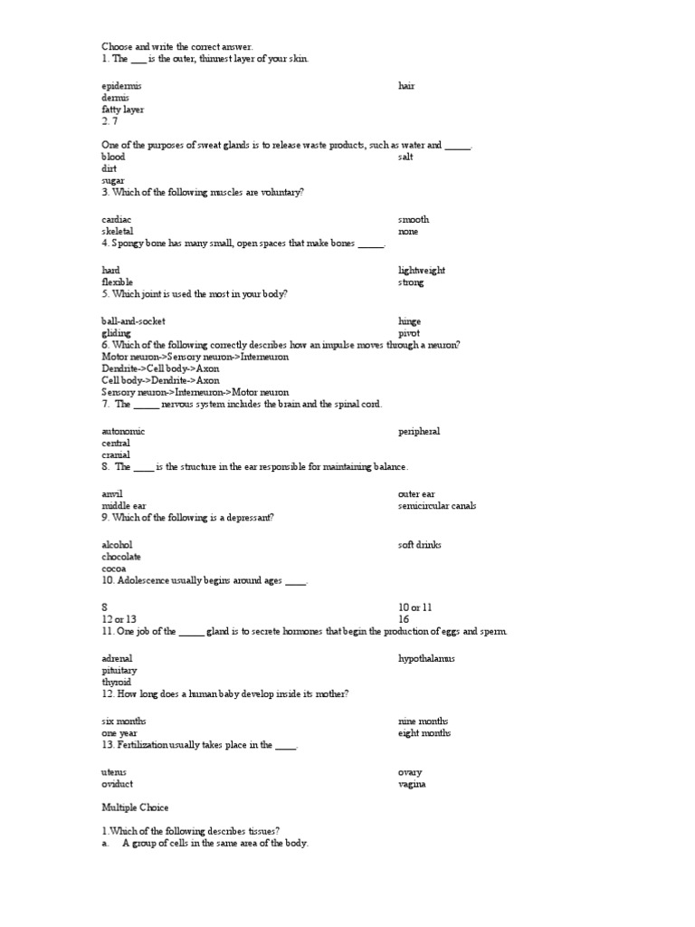 Human Body Systems Unit 1 Test | PDF | Nucleic Acid Sequence | Dna