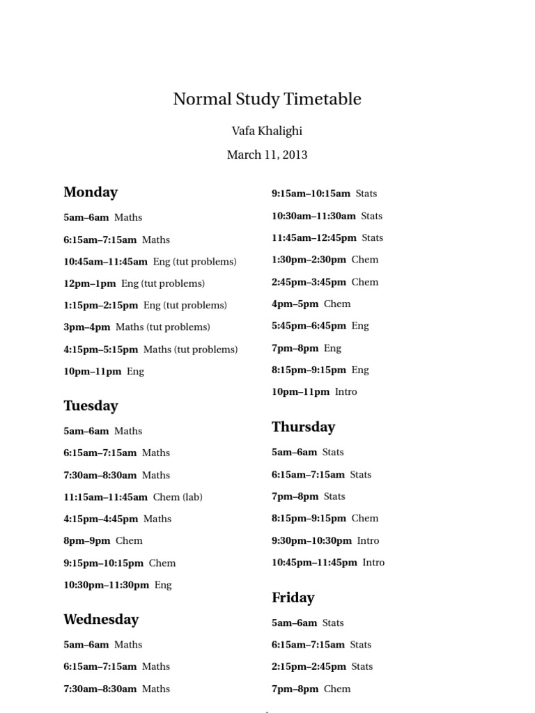 Normal Study Timetable | PDF