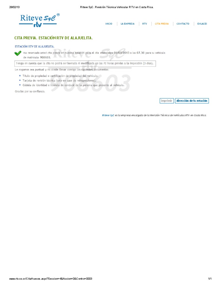 Revisión Técnica Vehicular en Costa Rica | PDF