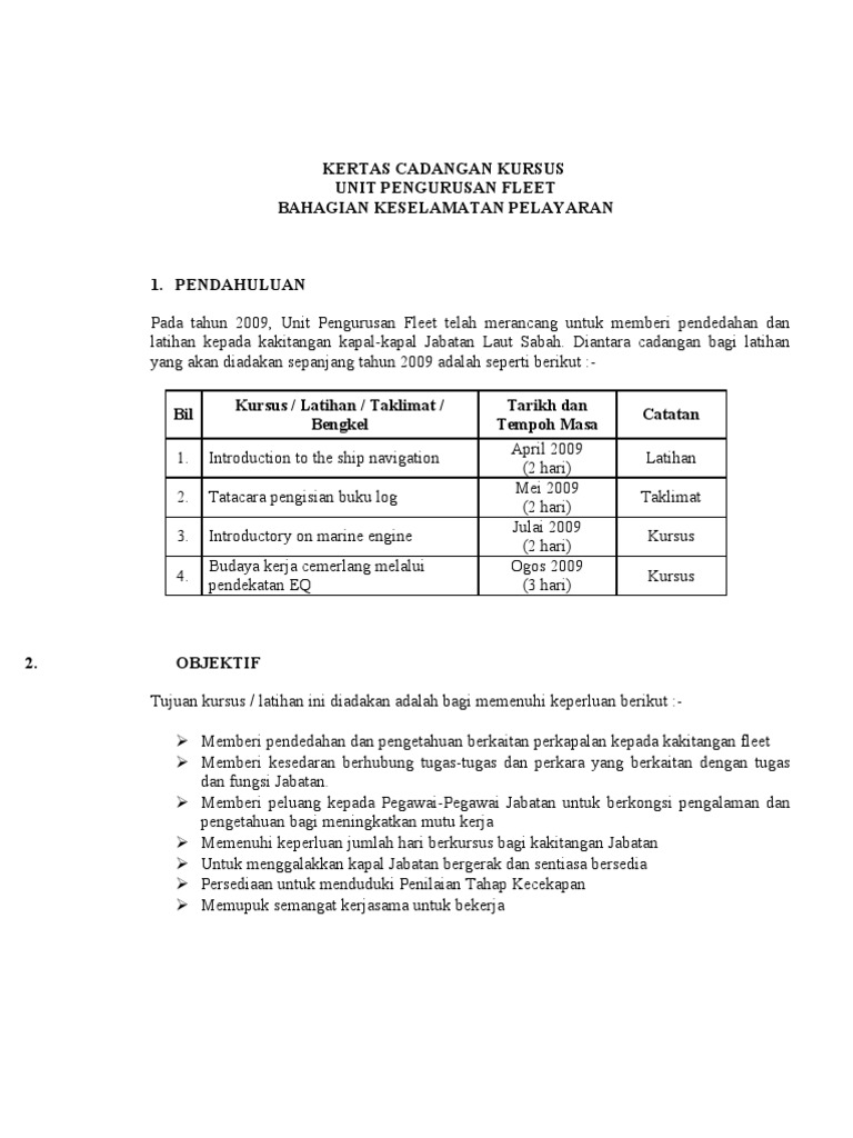 Kertas Kerja Cadangan Kursus | PDF