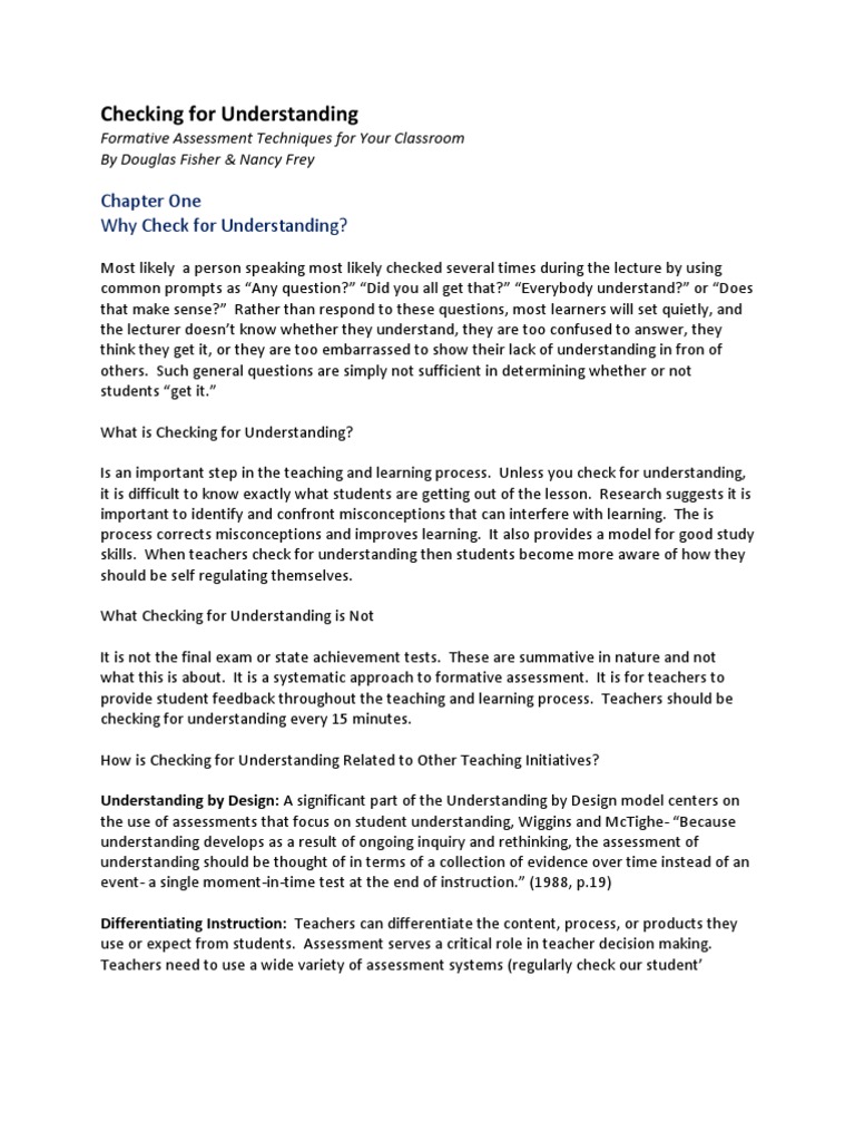 Checking For Understanding - Formative Assessment Techniques For Your Classroom | PDF ...