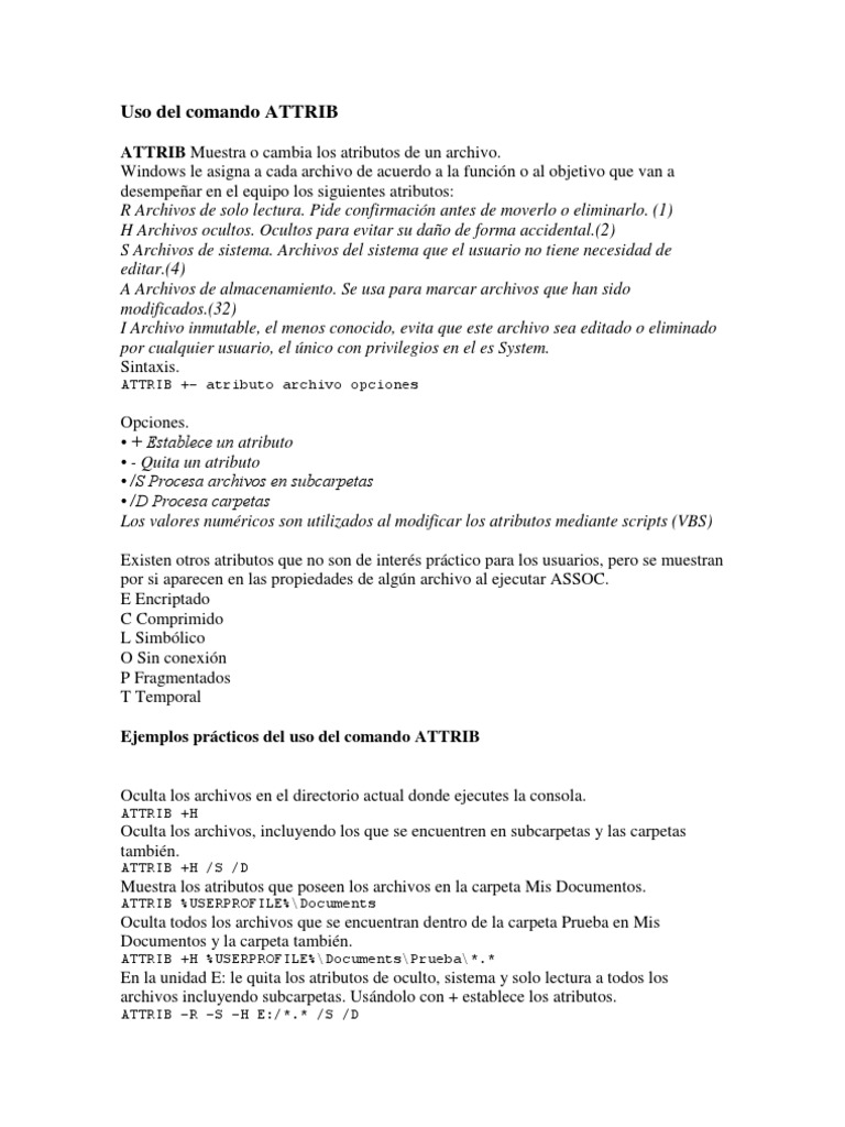 Uso Del Comando ATTRIB | PDF | Archivo de computadora | Ventana (informática)