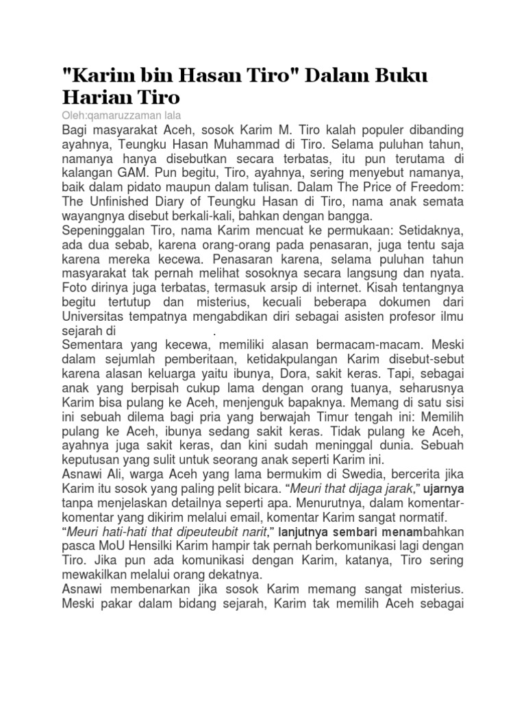 Kisah Karim Tiro: Anak Hasan Tiro | PDF | Ilmu Sosial