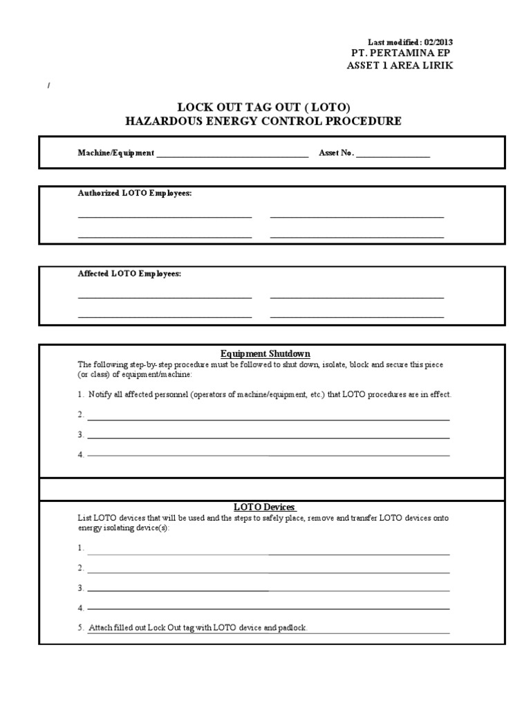LOTO Procedure Template | PDF