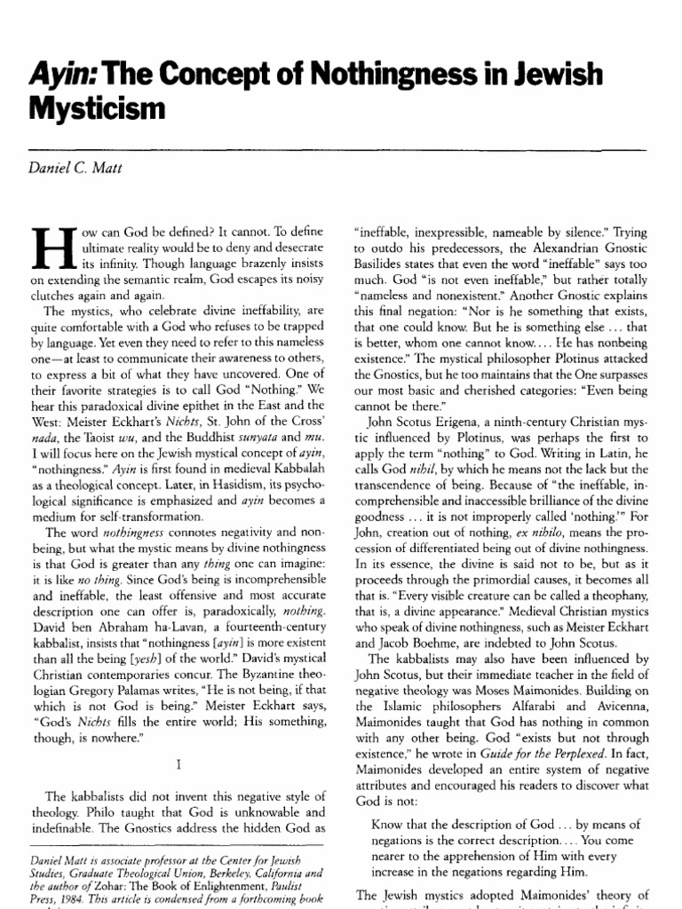 Ayin: Nothingness in Jewish Mysticism | PDF | Philosophy