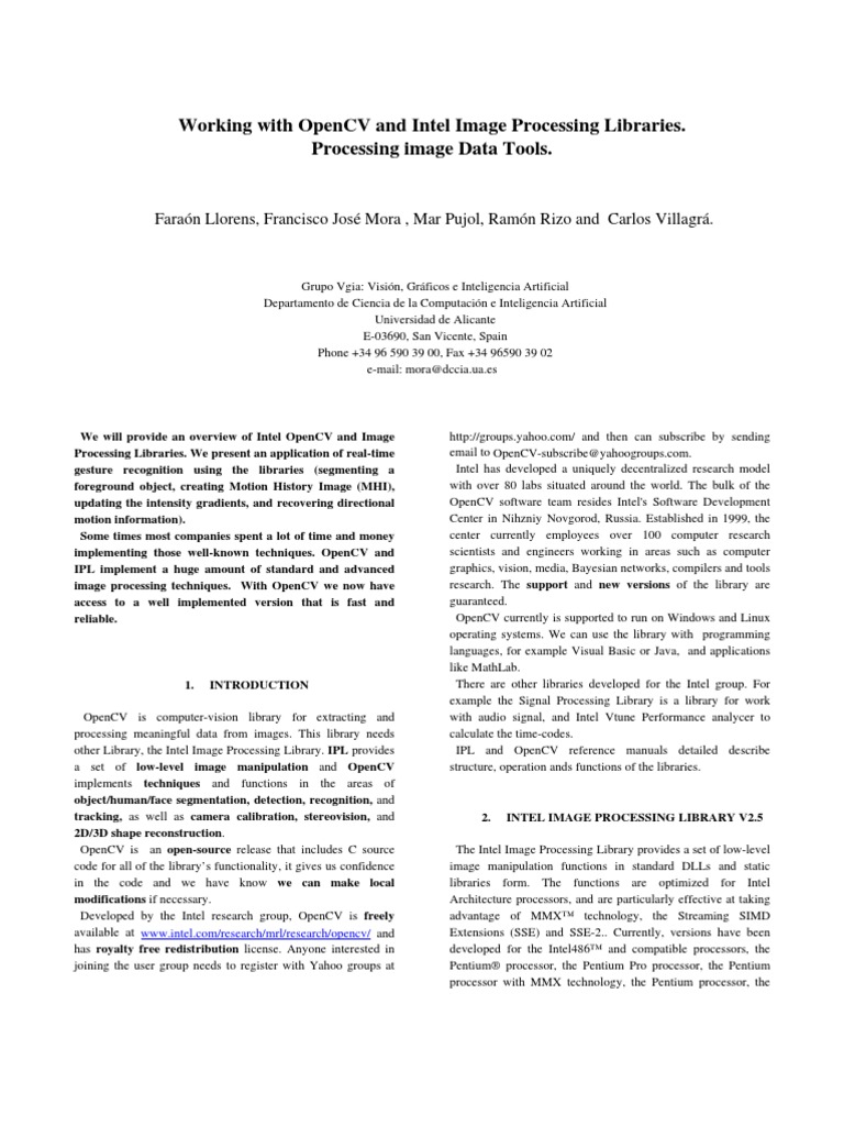 Working With Opencv And Intel Image Processing Libraries Processing