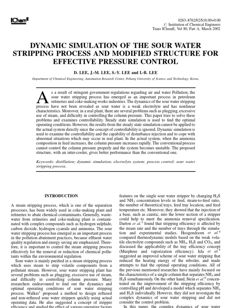 Dynamic Simulation of the Sour Water Stripping Process and Modified ...