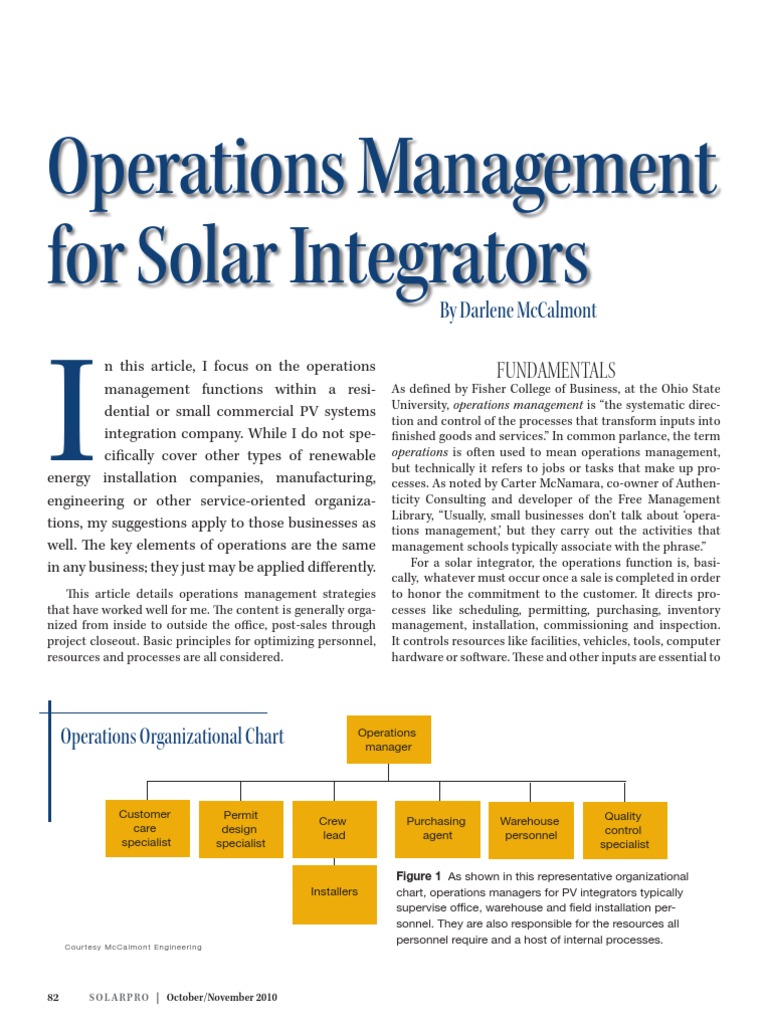 Operation Management For Solar Integrator | PDF
