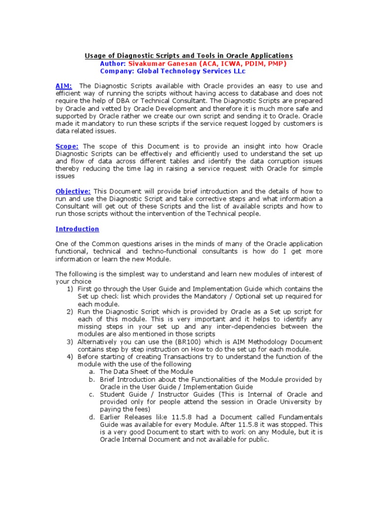 Usage of Diagnostic Scripts and Tools in Oracle Applications | PDF ...