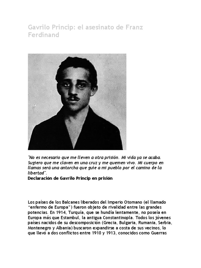 Gavrilo Princip El Asesinato de Franz Ferdinand | PDF | Austria Hungría ...