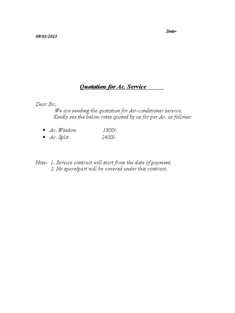 Air Conditioner Service Quotation | PDF