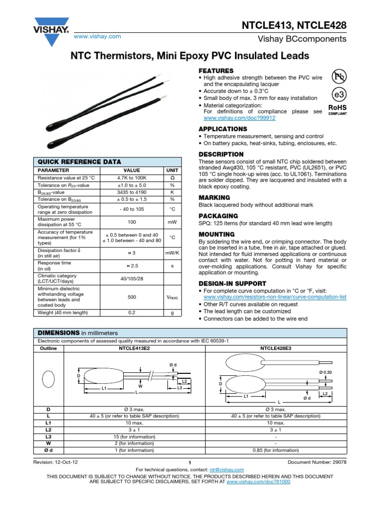 NTC thermister datasheet | Electrical Engineering | Nature