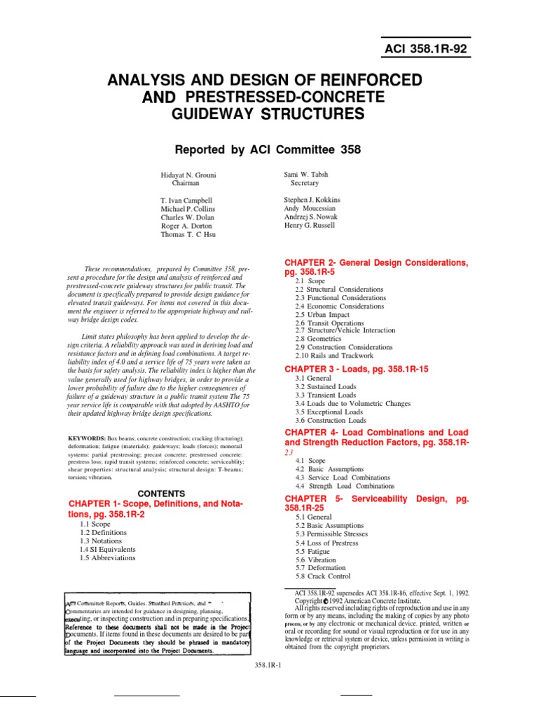 ACI 358.1R-92 - Analysys and Design of Reinforced Concrete Guideway ...